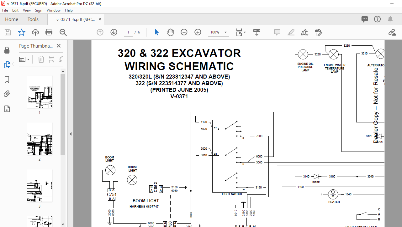 Bobcat 320 & 322 EXCAVATOR Electrical Wiring Schematic Manual V-0371 ...