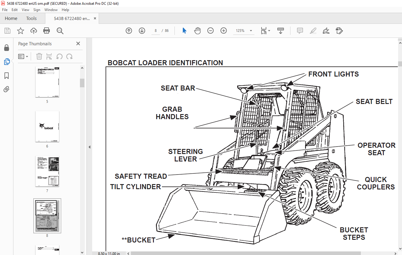 Bobcat 543B Loader Operation & Maintenance Manual 6722480 – PDF ...