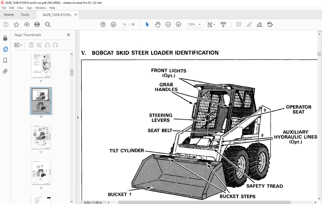 Bobcat 642B 742B 743B Hand Controls Loader Operation & Maintenance ...