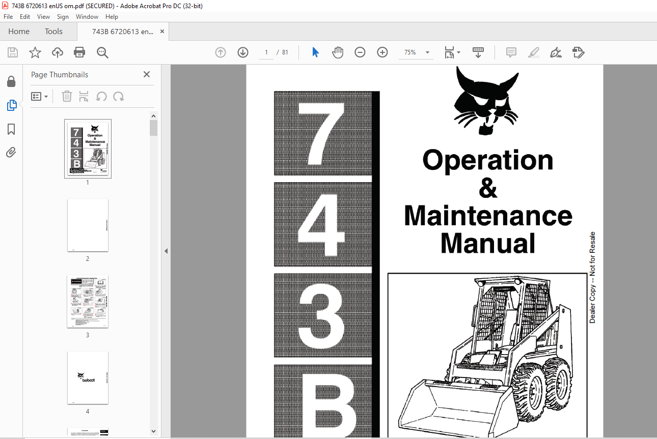 Bobcat 743B Loader Operation & Maintenance Manual 6720613 – PDF ...