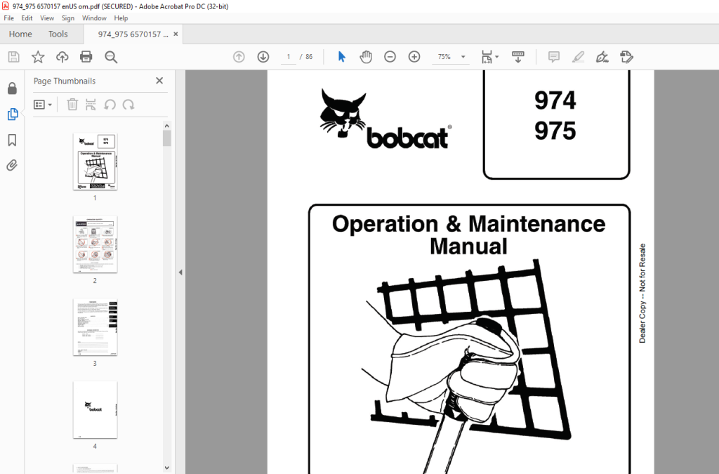 Bobcat 974 & 975 Loader Operation & Maintenance Manual 6570157 - PDF ...