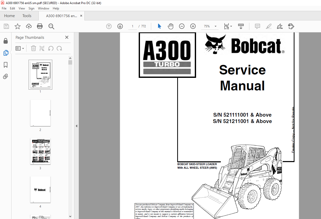 Bobcat A300 Turbo Loader Service Manual 6901756 – PDF DOWNLOAD ...
