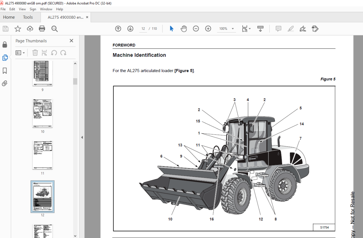 Bobcat AL275 Articulated Loader Operation & Maintenance Manual SN ...