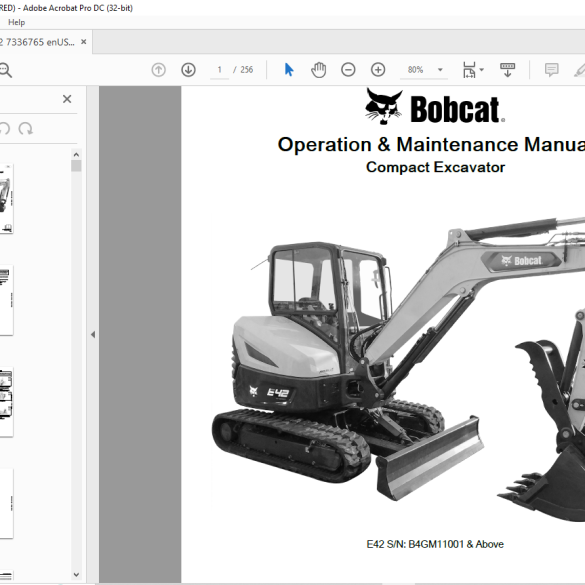Bobcat E42 Compact Excavator Operation & Maintenance Manual B4GM11001 ...
