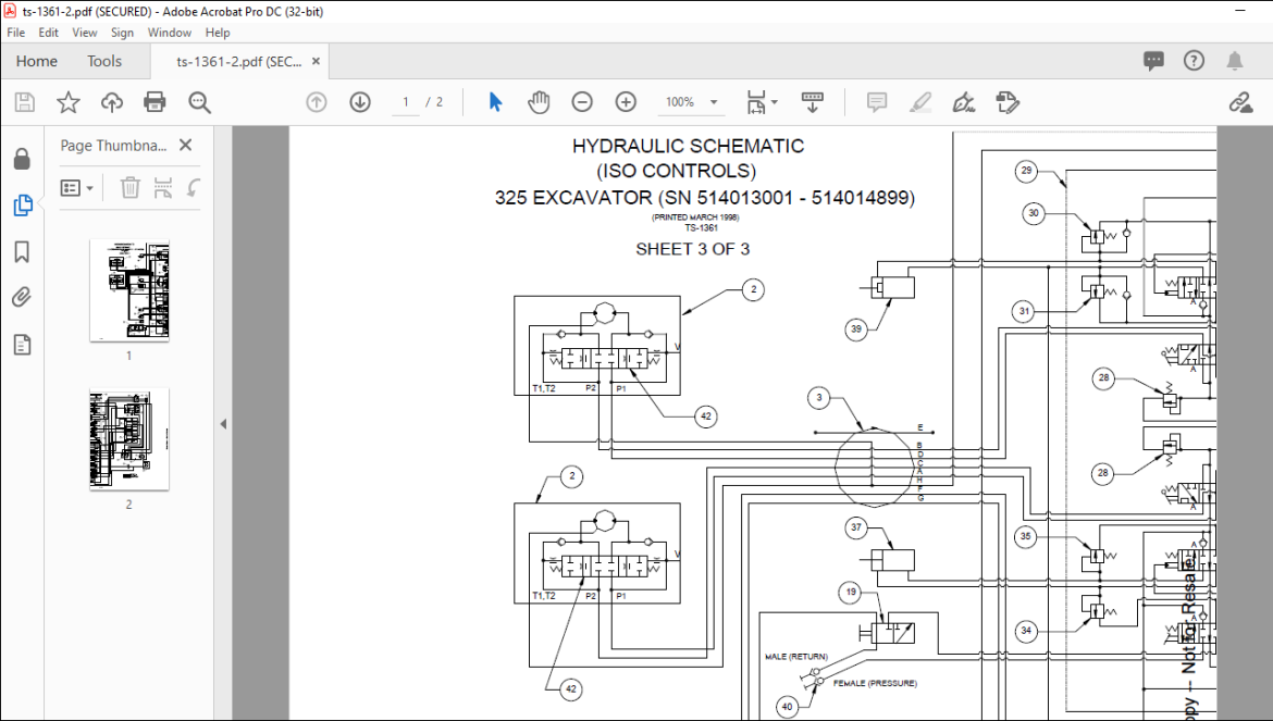 Bobcat Excavator 325 Hydraulic (ISO CONTROLS) Schematic Manual TS-1361 ...