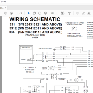 Bobcat Excavator 331 331E 334 Electrical Wiring Schematic Manual V-0634 ...