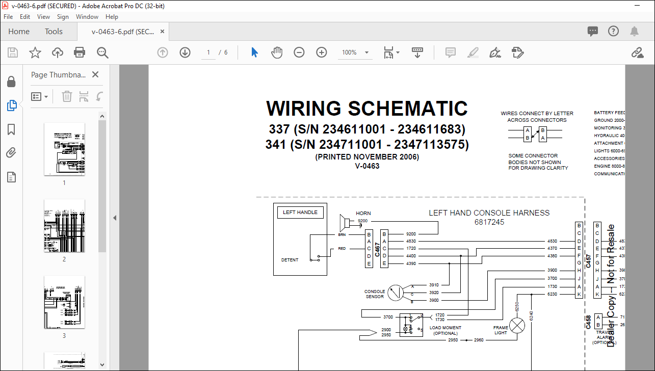 Bobcat Excavator 337 341 Electrical Wiring Schematic Manual V-0463 ...