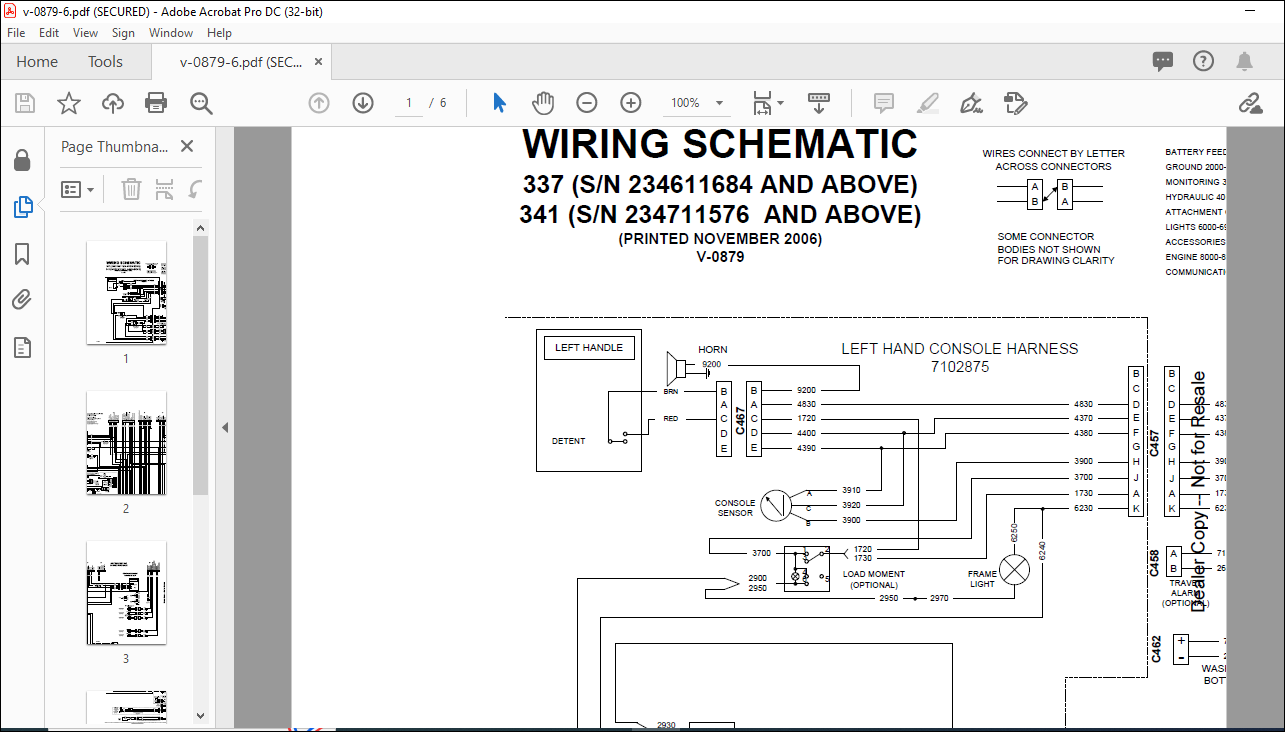 Bobcat Excavator 337 341 Electrical Wiring Schematic Manual V-0879 ...