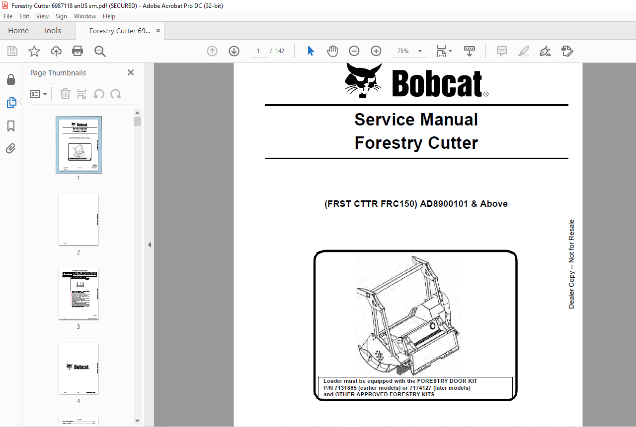 Bobcat Forestry Cutter FRC150 Service Manual SNAD8900101 & Above - PDF ...