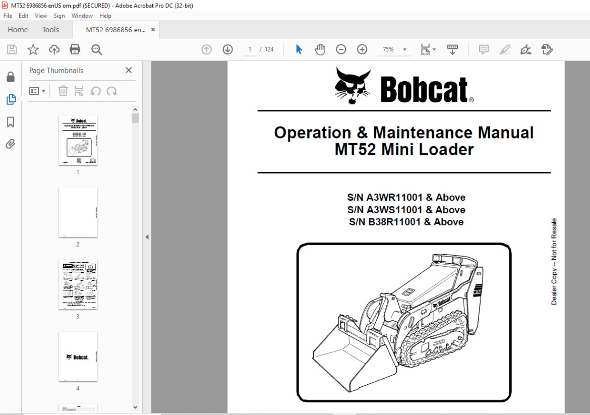 Bobcat MT52 Mini Loader Operation & Maintenance Manual 6986856 - PDF ...