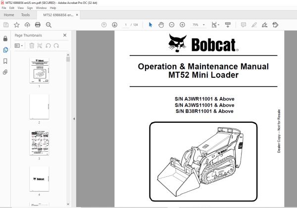 Bobcat MT52 Mini Loader Operation & Maintenance Manual 6986856 - PDF ...
