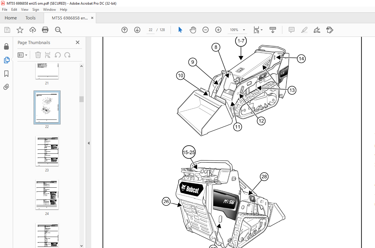 Bobcat MT55 Mini Track Loader Operation & Maintenance Manual 6986858 ...