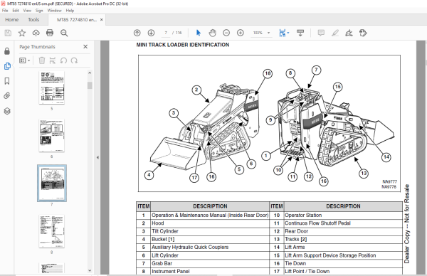 Bobcat MT85 Mini Track Loader Operation & Maintenance Manual SN ...