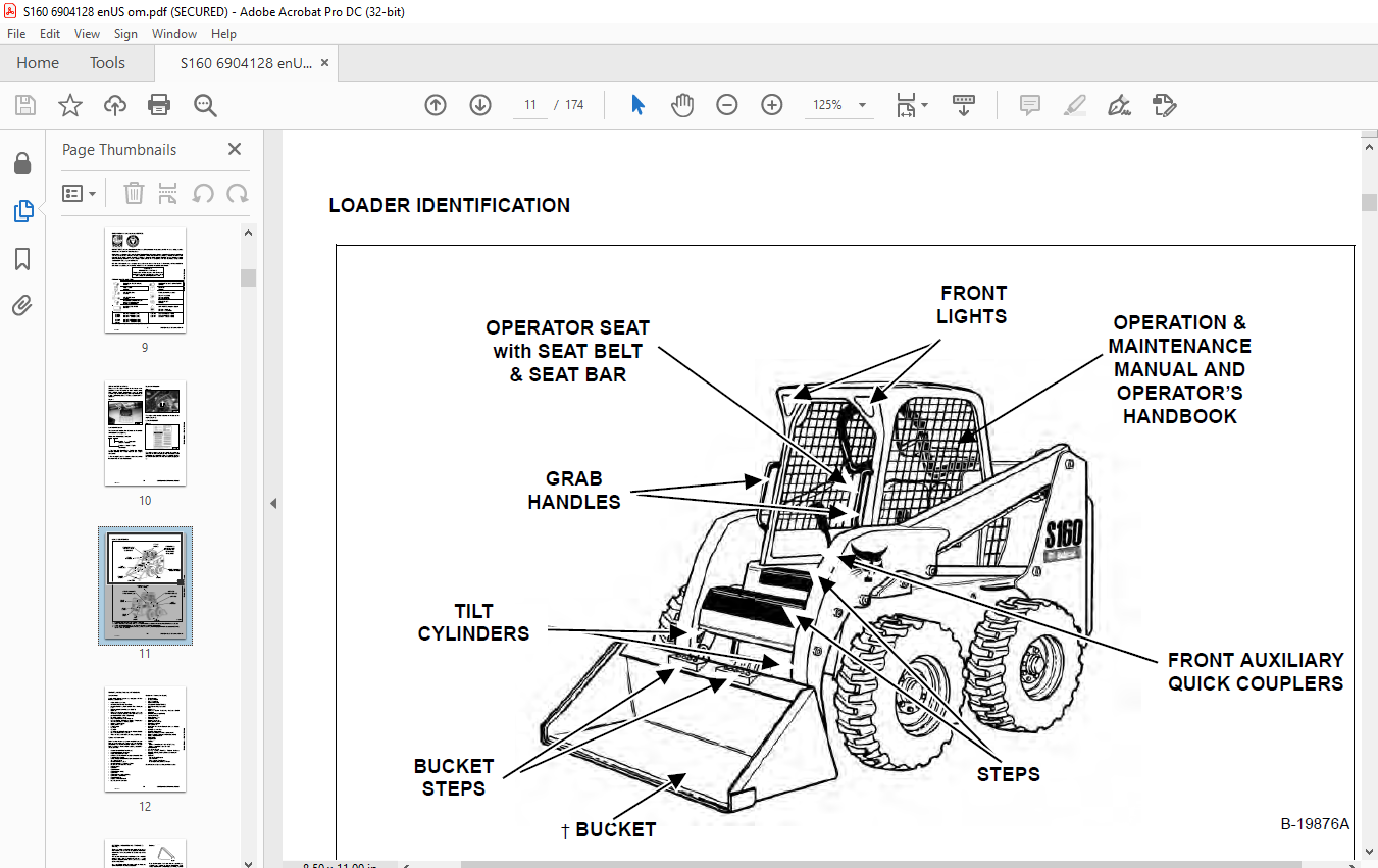 Bobcat S160 Skid-Steer Loader Operation & Maintenance Manual 6904128 ...