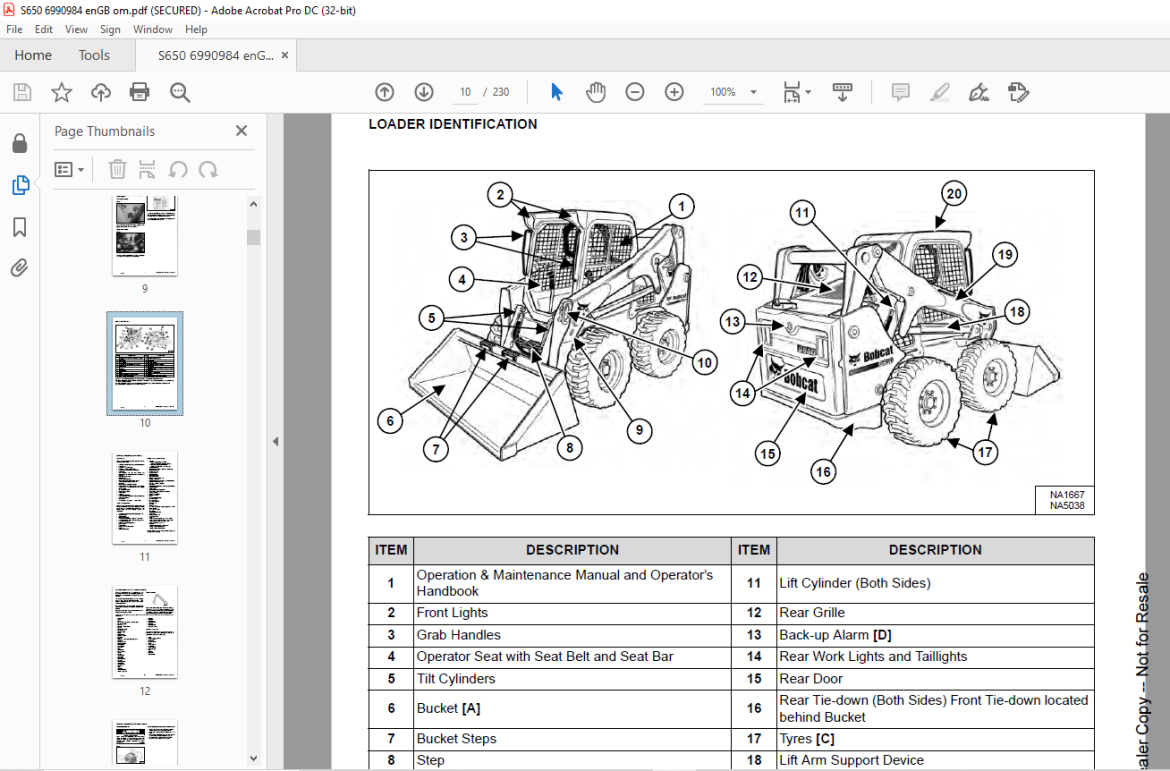 Bobcat S650 Skid-Steer Loader Operation & Maintenance Manual SN ...