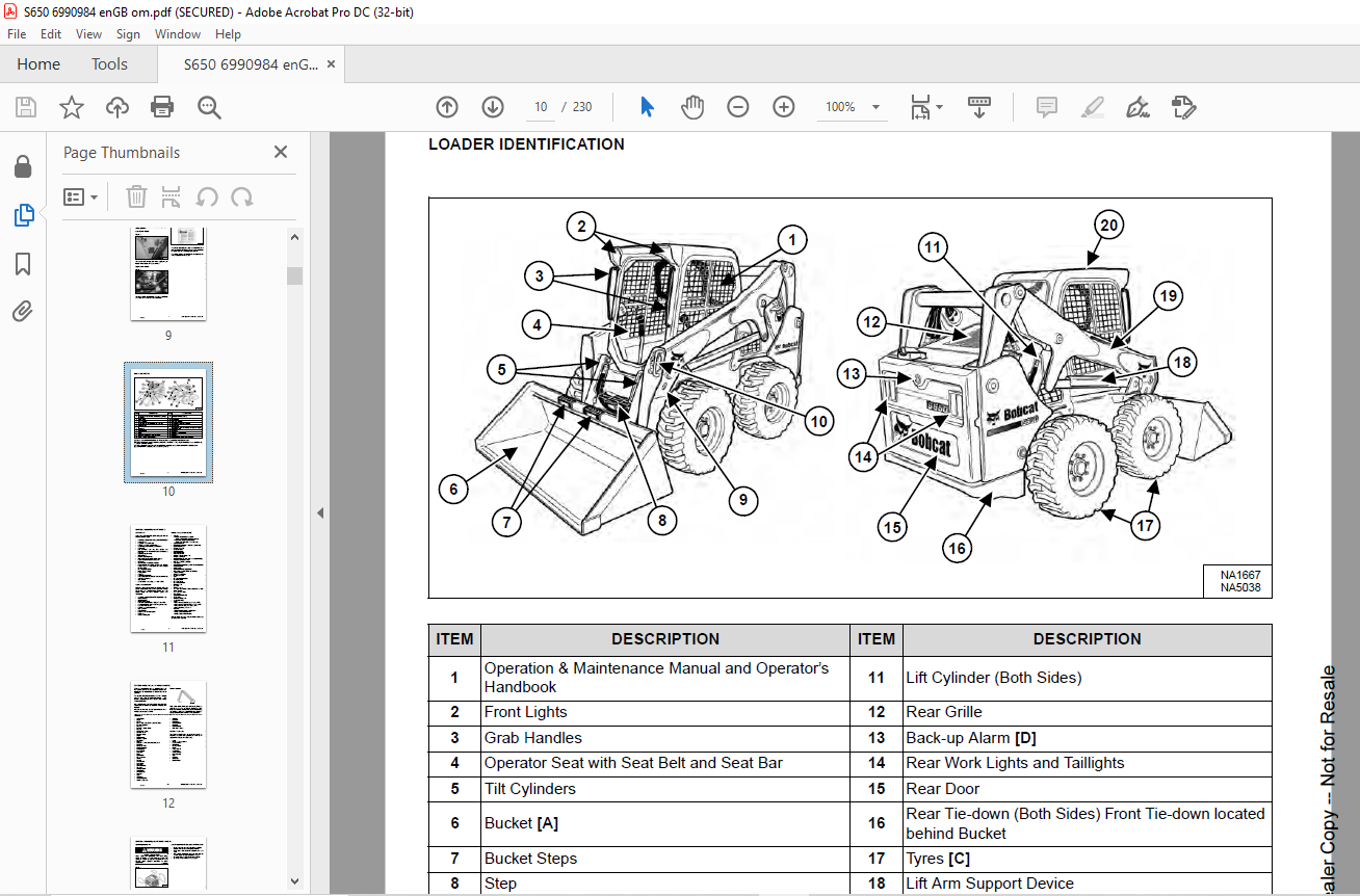 Bobcat S650 Skid-Steer Loader Operation & Maintenance Manual SN ...