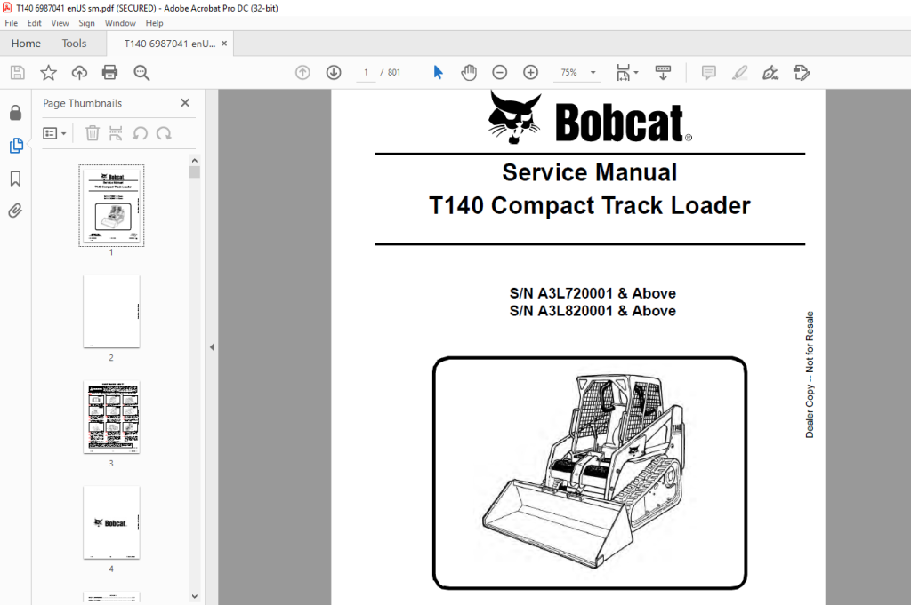 Bobcat T140 Compact Track Loader Service Manual 6987041 - PDF DOWNLOAD