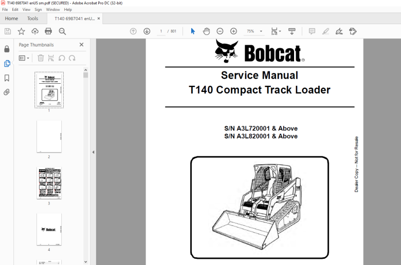 Bobcat T140 Compact Track Loader Service Manual 6987041 - PDF DOWNLOAD ...