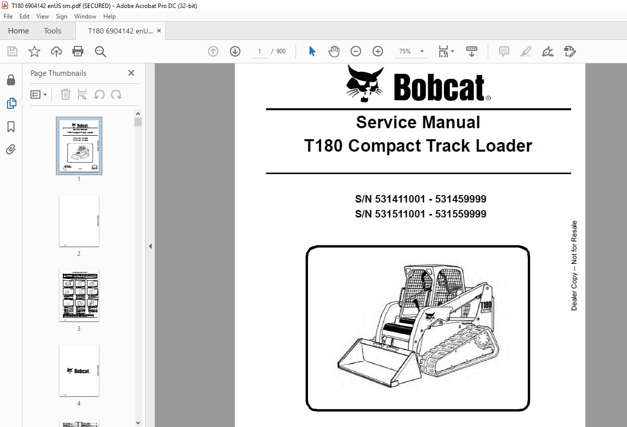 Bobcat T180 Compact Track Loader Service Manual 6904142 (11-10) - PDF ...