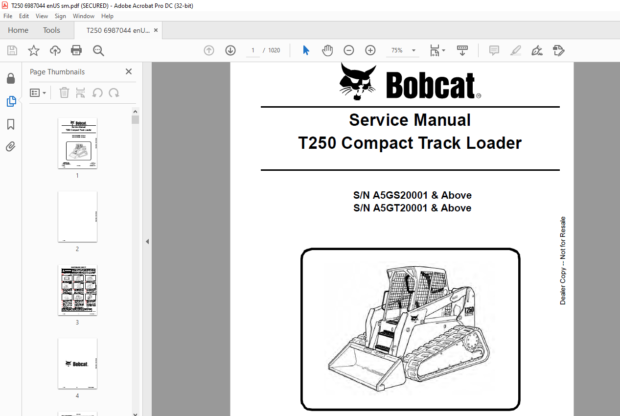 Bobcat T250 Compact Track Loader Service Manual 6987044 (5-13) - PDF ...