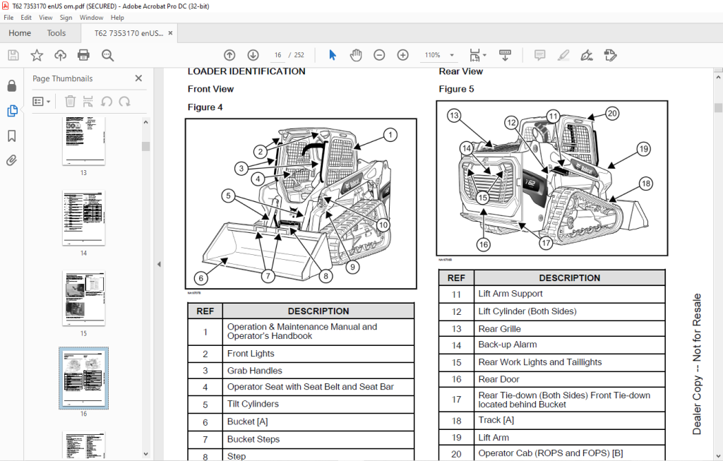 Bobcat T62 Compact Track Loader Operation & Maintenance Manual SN ...