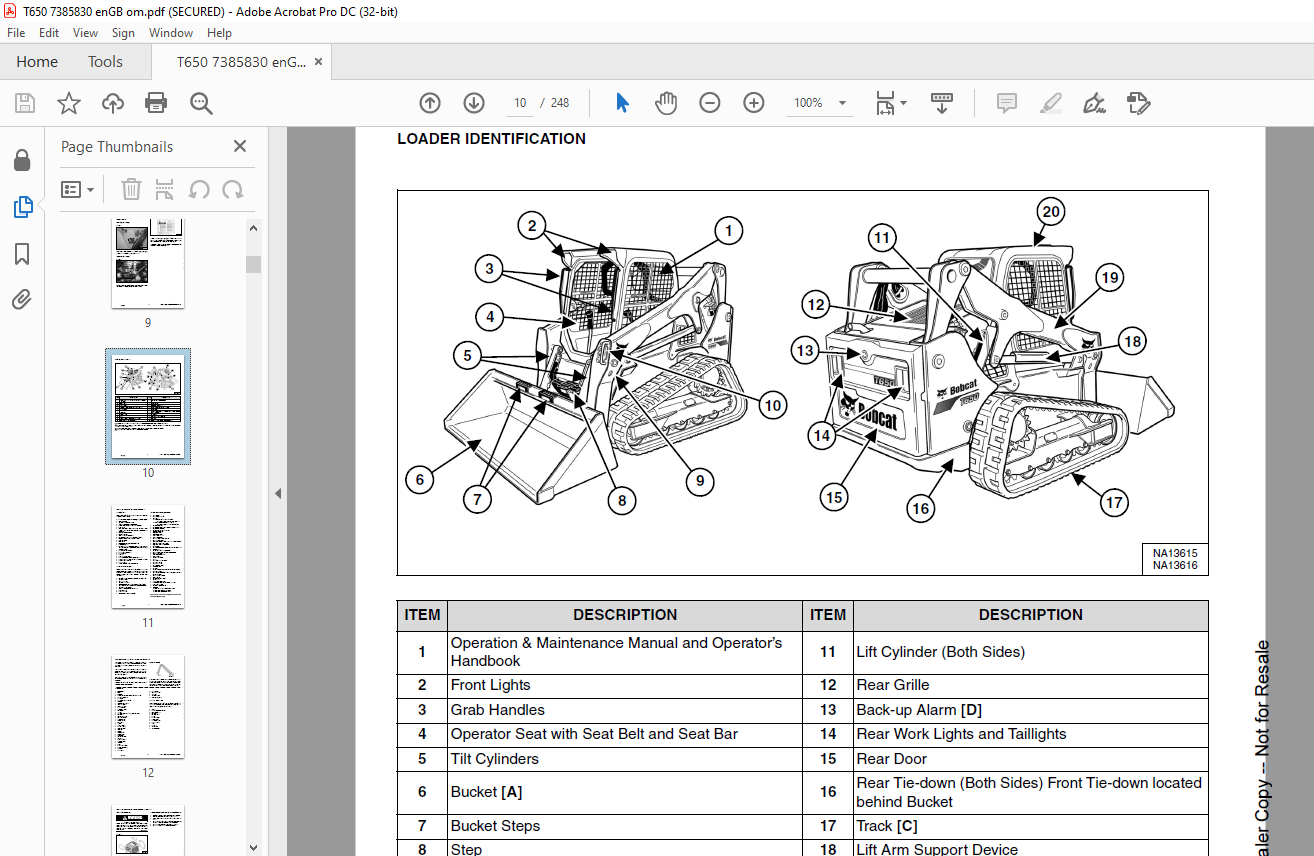 Bobcat T650 Compact Track Loader Operation & Maintenance Manual SN ...