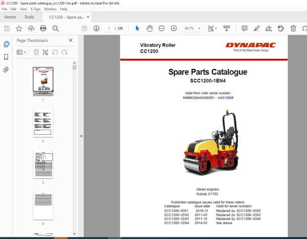 DYNAPAC Vibratory Roller CC1200 Parts ManualSCC1200-1EN4 PDF DOWNLOAD ...