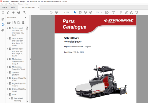 Dynapac SD2500WS Wheeled paver Engine Cummins Tier4F Stage IV Parts ...