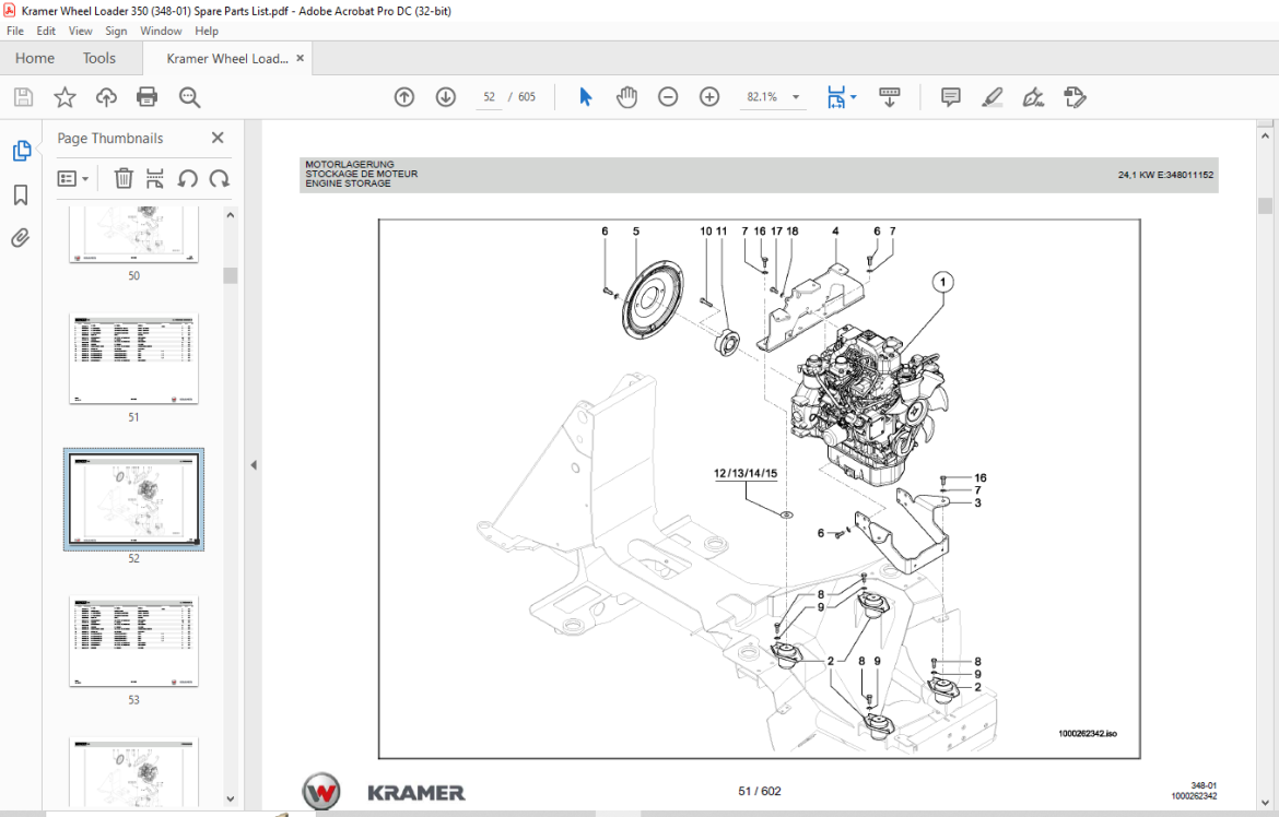KRAMER Wheel loader 350 5035 Spare Parts List Manual SN348010001 – PDF ...