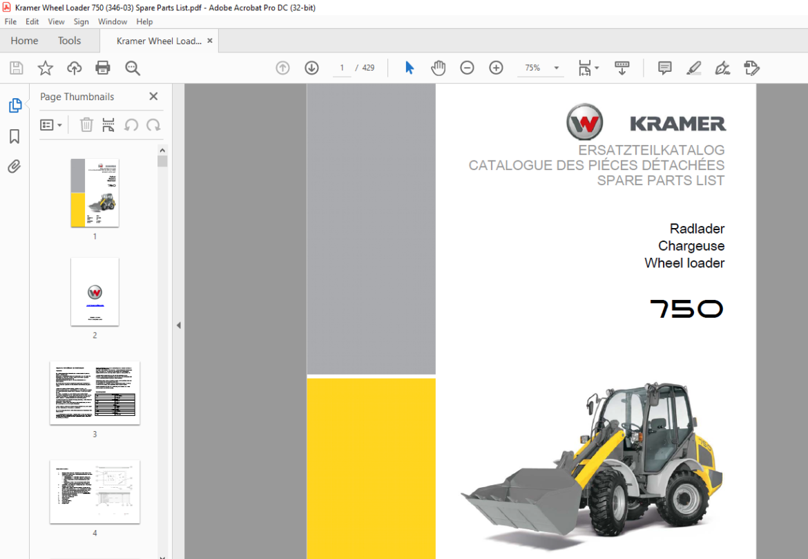 KRAMER Wheel loader 750 Spare Parts List Manual SN346030001 - PDF ...