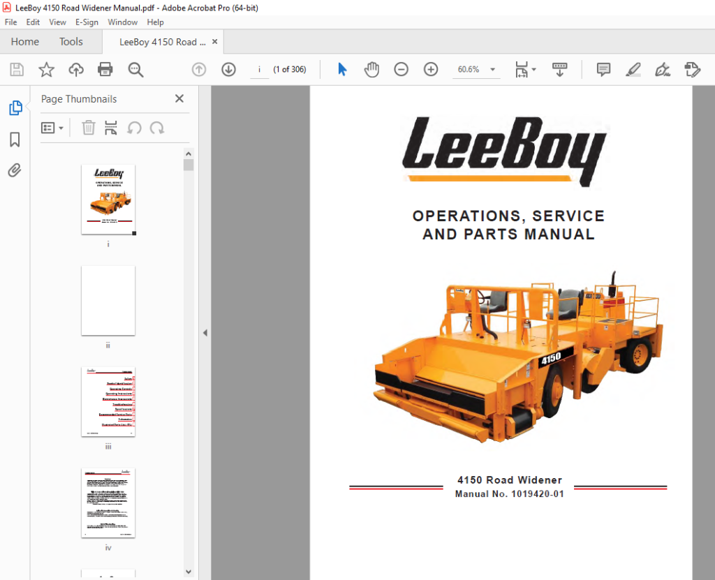 LEEBOY 4150 Road Widener OPERATIONS, SERVICE & PARTS MANUAL 1019420-01 ...