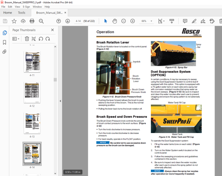 ROSCO SWEEP PRO II BROOM Operations, Service & Parts Manual SN SWPRO ...