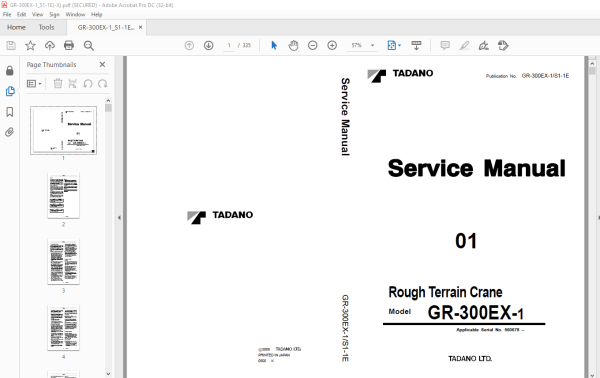 Tadano Faun GR-300EX-1 Crane Repair Manual (SN 560678) PDF ...