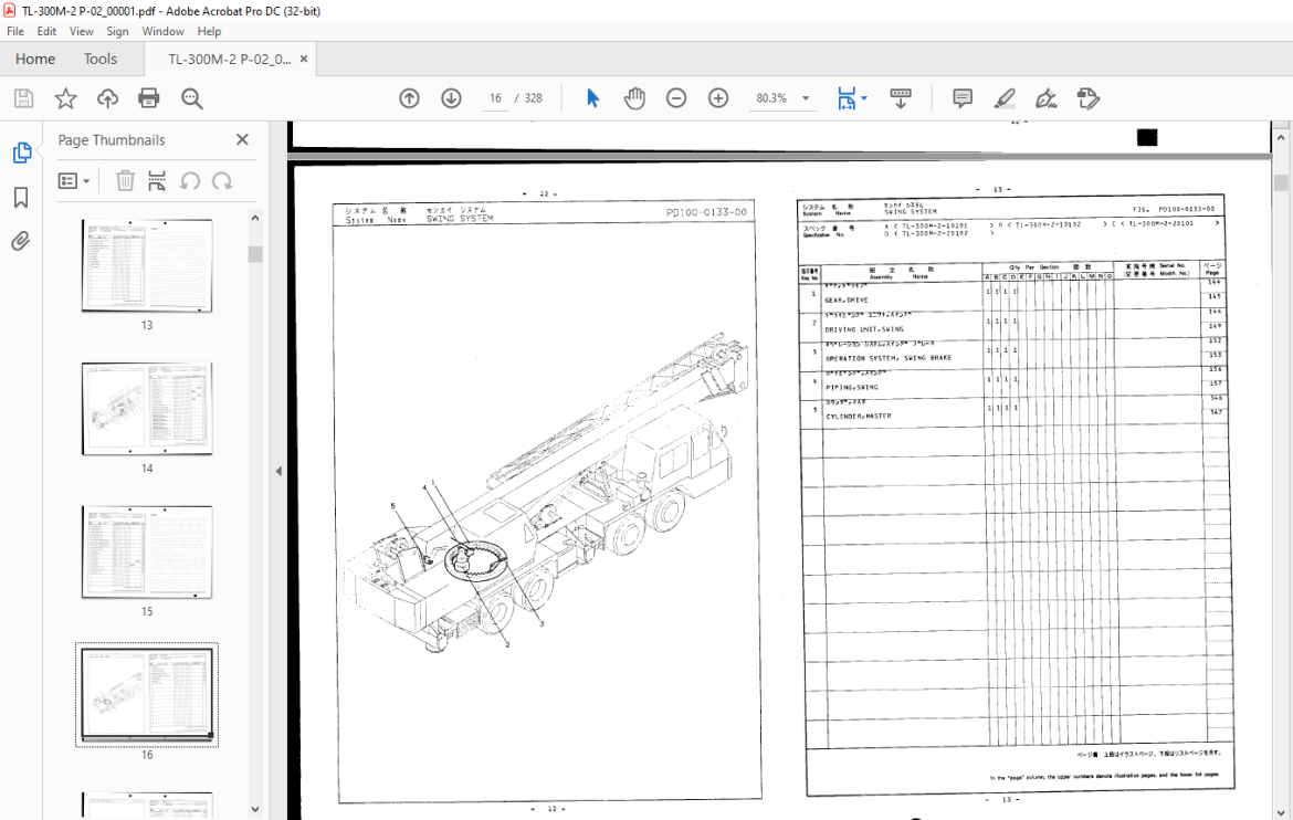 Tadano TL 300M-2 Hydraulic Crane Parts Catalog Manual SN 360047 - PDF ...