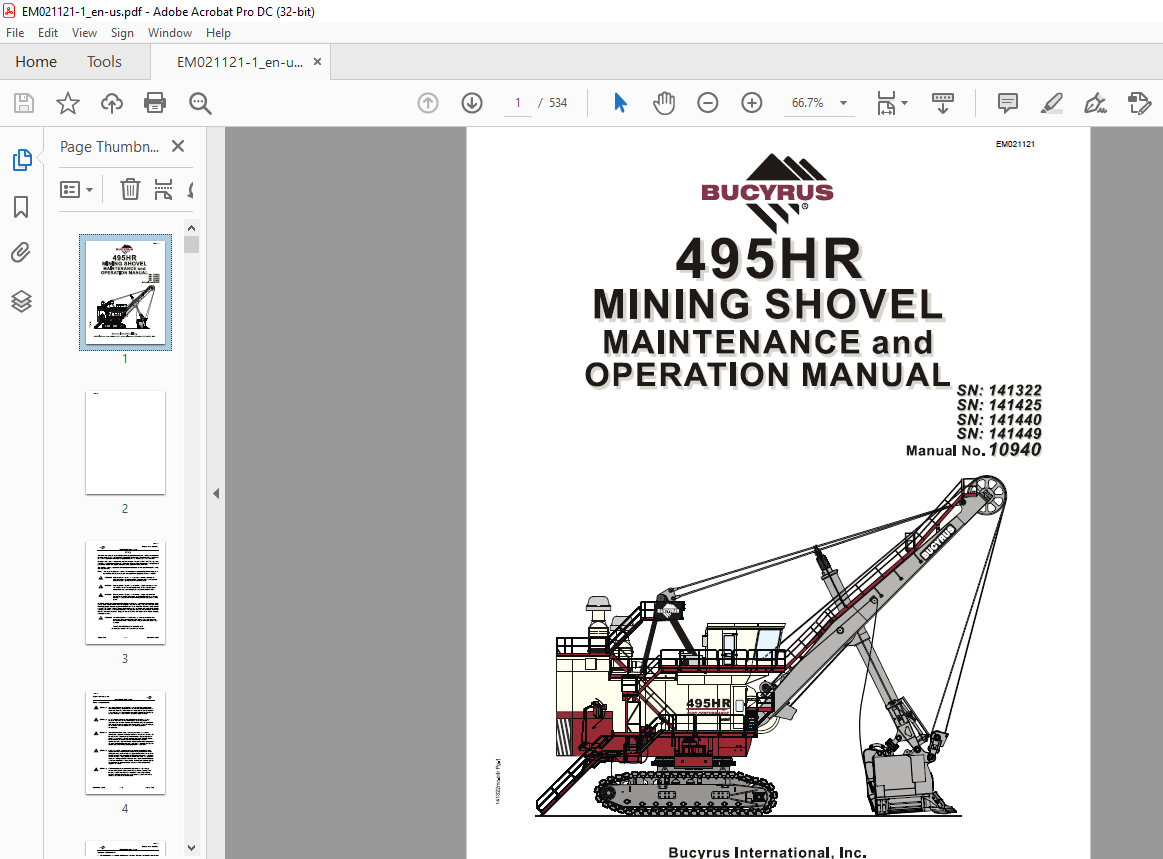 CAT BUCYRUS 495 HR MINING SHOVEL MAINTENANCE & OPERATION MANUAL ...