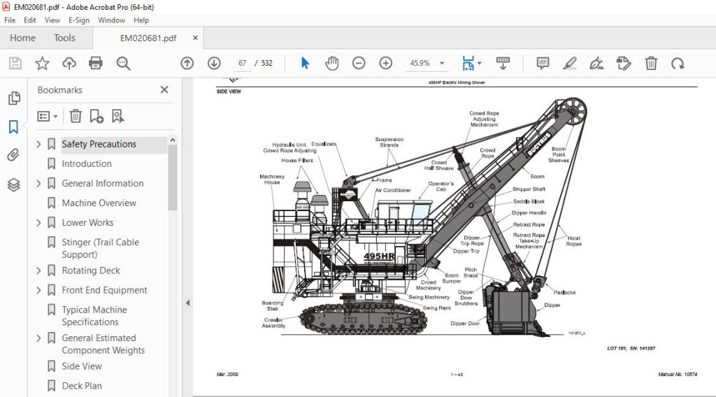 CAT Bucyrus 495HR Mining Shovel Maintenance & Operation Manual SN ...