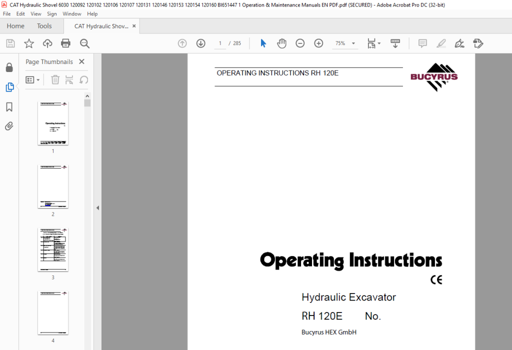 CAT Bucyrus RH 120E Hydraulic Excavator Operating Instruction Manual ...