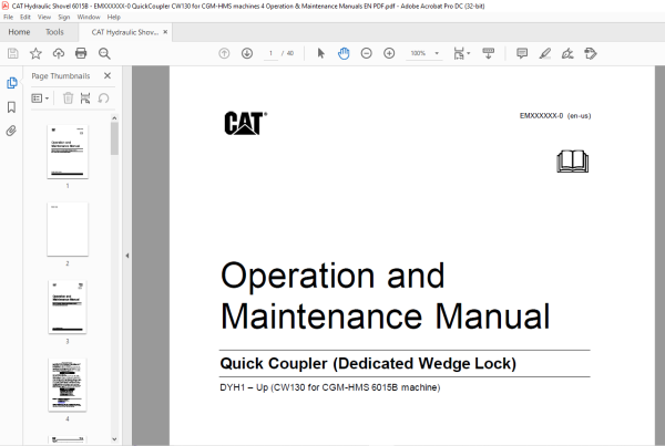 CAT Quick Coupler (Dedicated Wedge Lock) Operation & Maintenance Manual ...