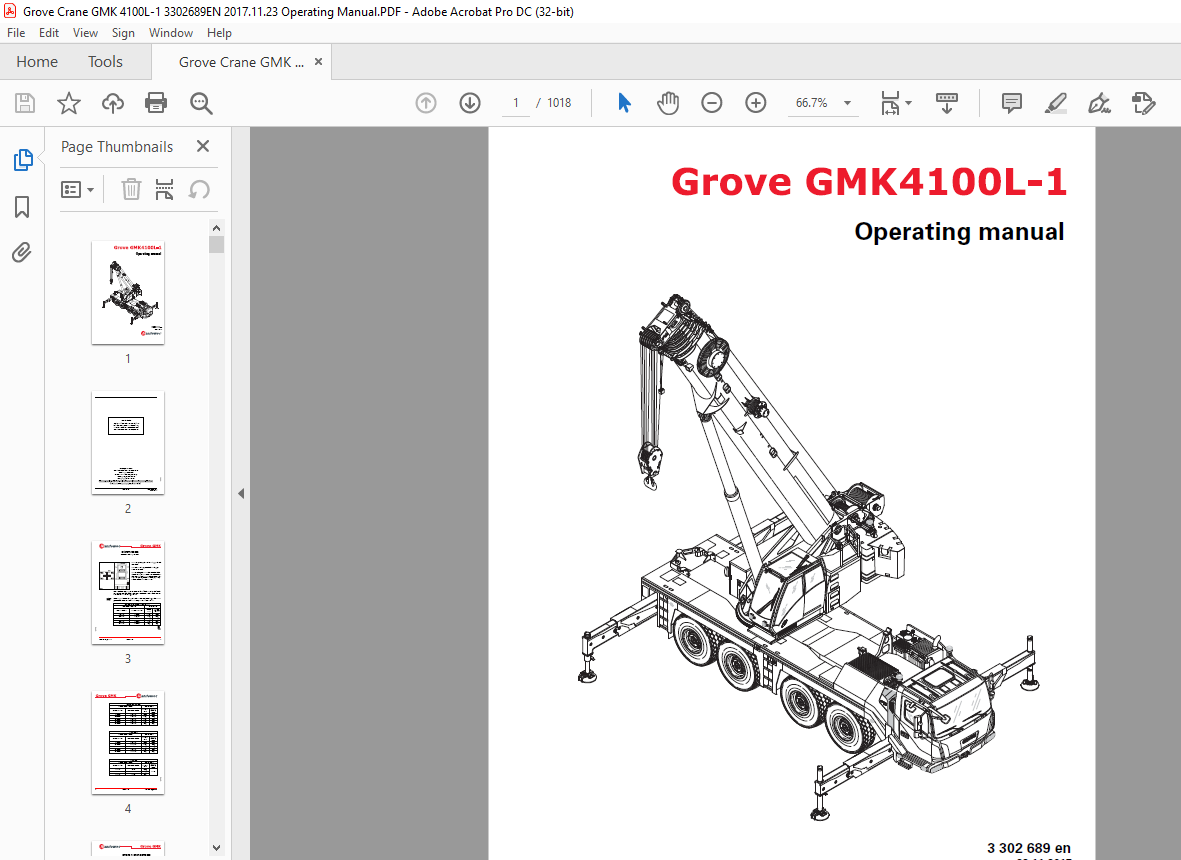 Grove Crane GMK 4100L-1 Operating Manual 3302689en - PDF DOWNLOAD