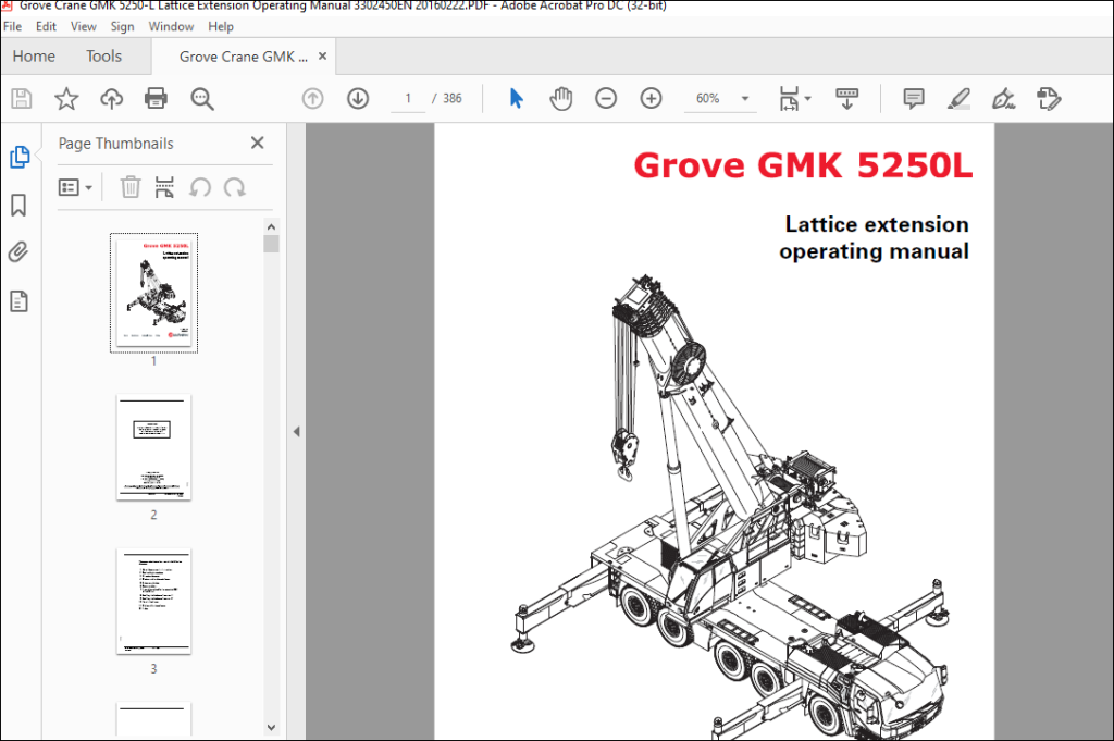 Grove Crane GMK 5250L Lattice Extension Operating Manual - PDF DOWNLOAD
