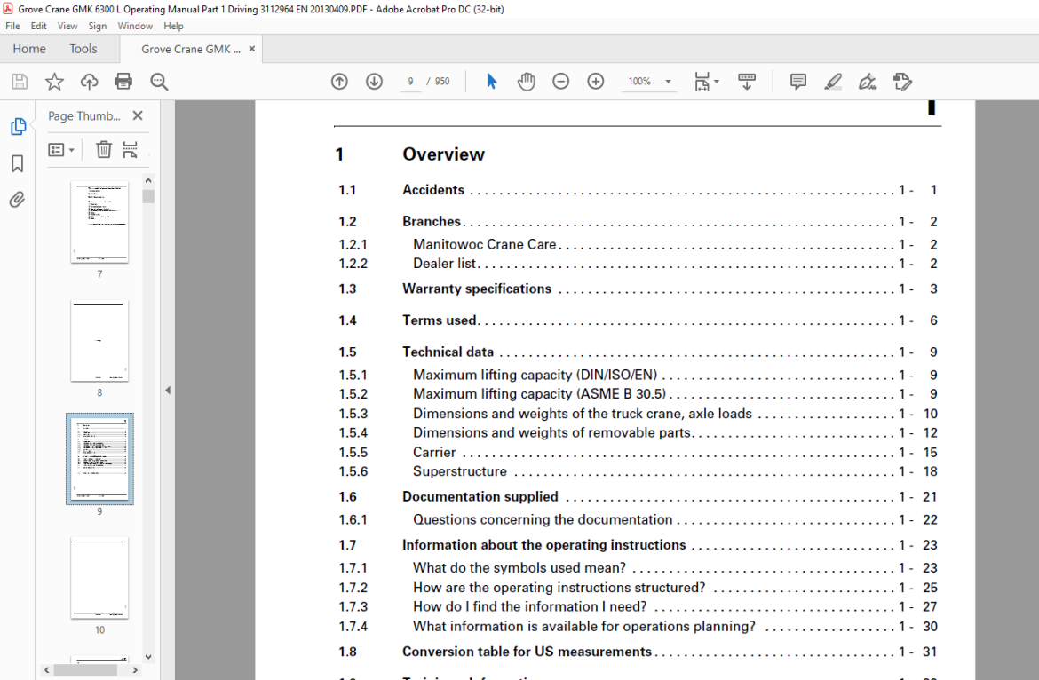 Grove Crane GMK 6300L Driving Operating Manual 3112964 – PDF DOWNLOAD ...