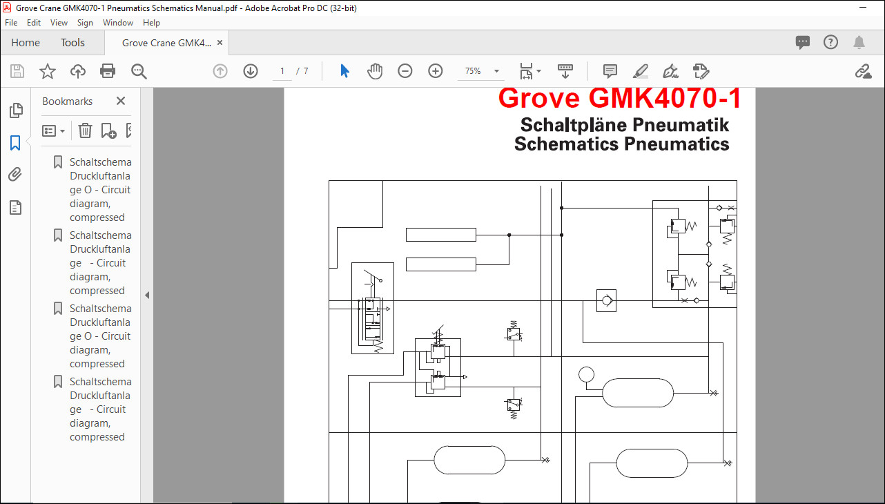 Grove Crane GMK4070-1 Pneumatics Schematics Manual - PDF DOWNLOAD