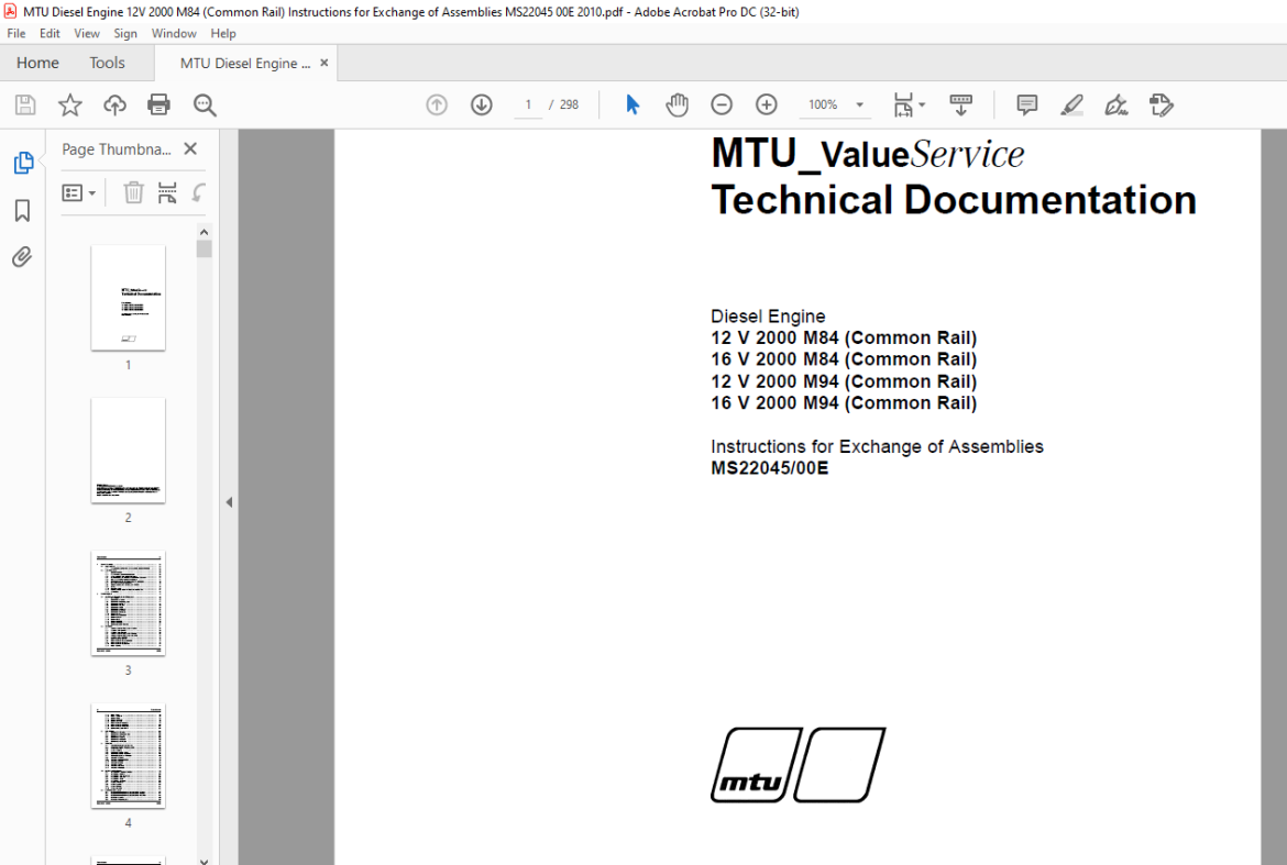 Maintenance Manual for MTU 2000 M84 M94 Diesel Engine PDF Download ...