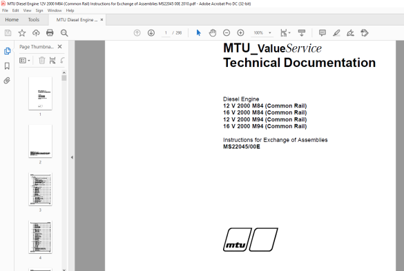 MTU Diesel Engine 12 V 2000 M84 16 V 2000 M84 12 V 2000 M94 16 V 2000 ...