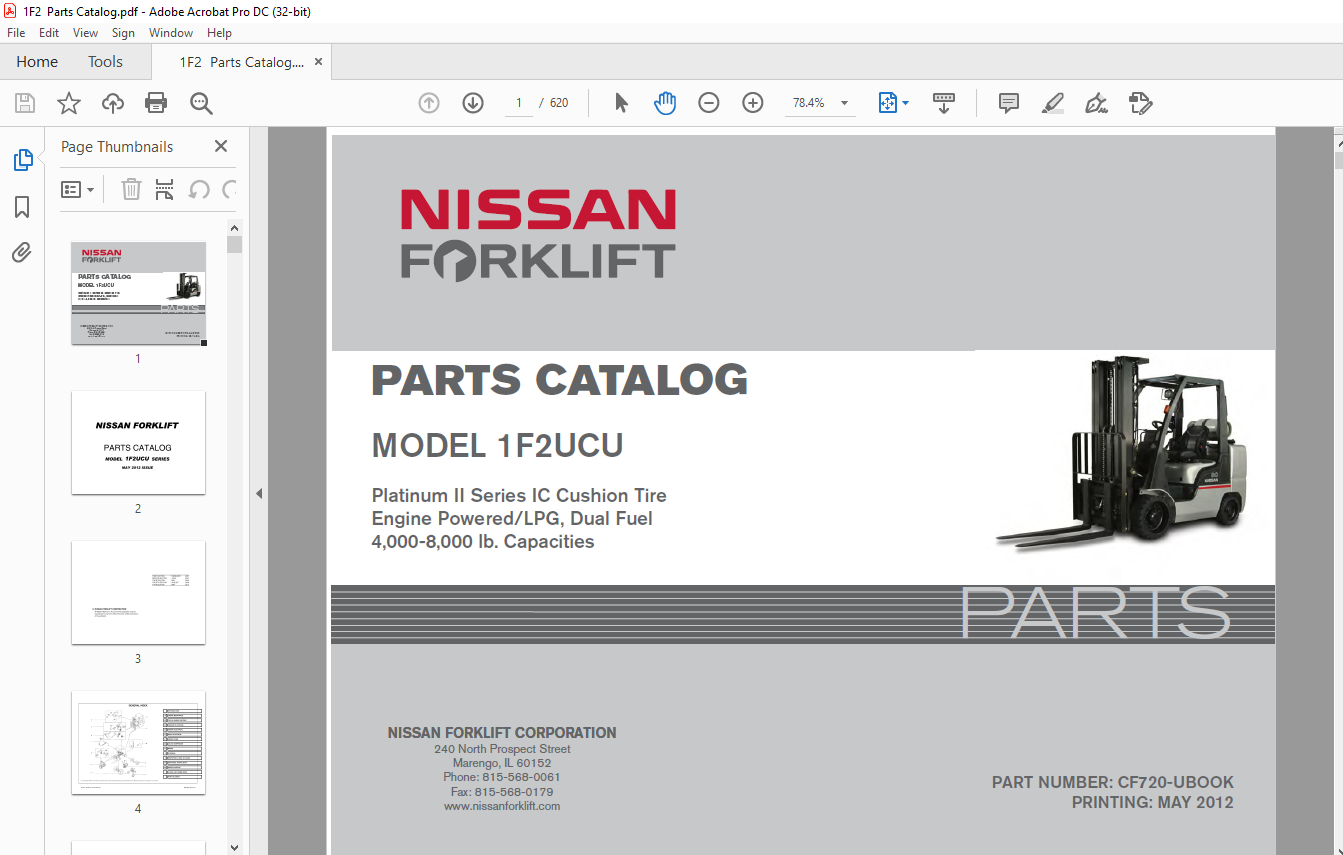 NISSAN FORKLIFT 1F2UCU Platinum II Series IC Cushion Tire Engine PARTS ...