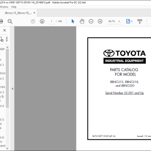 Toyota Forklift 8BNCU15 8BNCU18 & 8BNCU20 Parts Catalog Manual SN 55001 ...