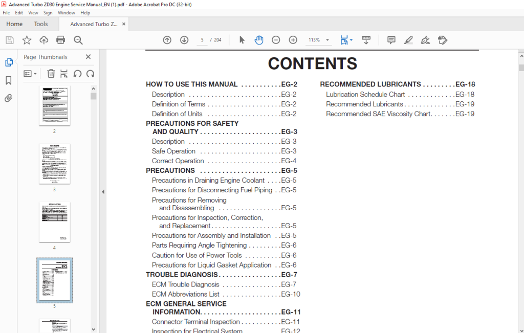 Unicarriers ENGINE ADVANCED TURBO ZD30 Diesel Engine Service Manual ...