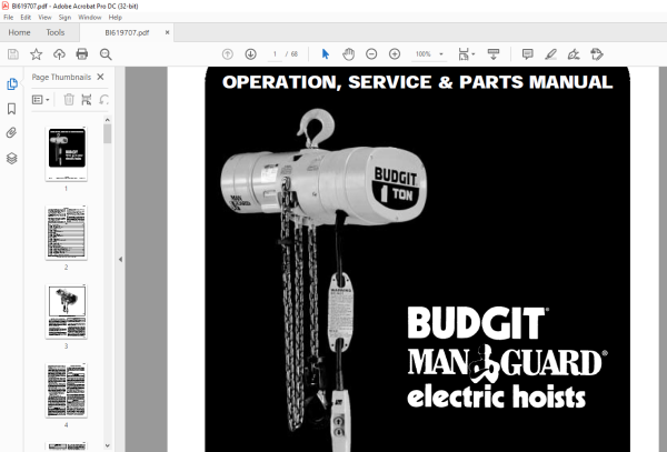 Budgit Man Guard Electric Hoists Operation Service & Parts Manual ...