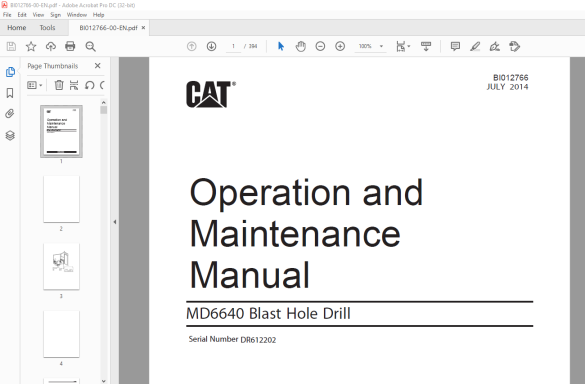 CAT MD6640 Blast Hole Drill Operation and Maintenance Manual SN ...