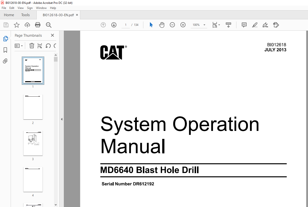 CAT MD6640 Blast Hole Drill System Operation Manual SN DR612192 – PDF ...